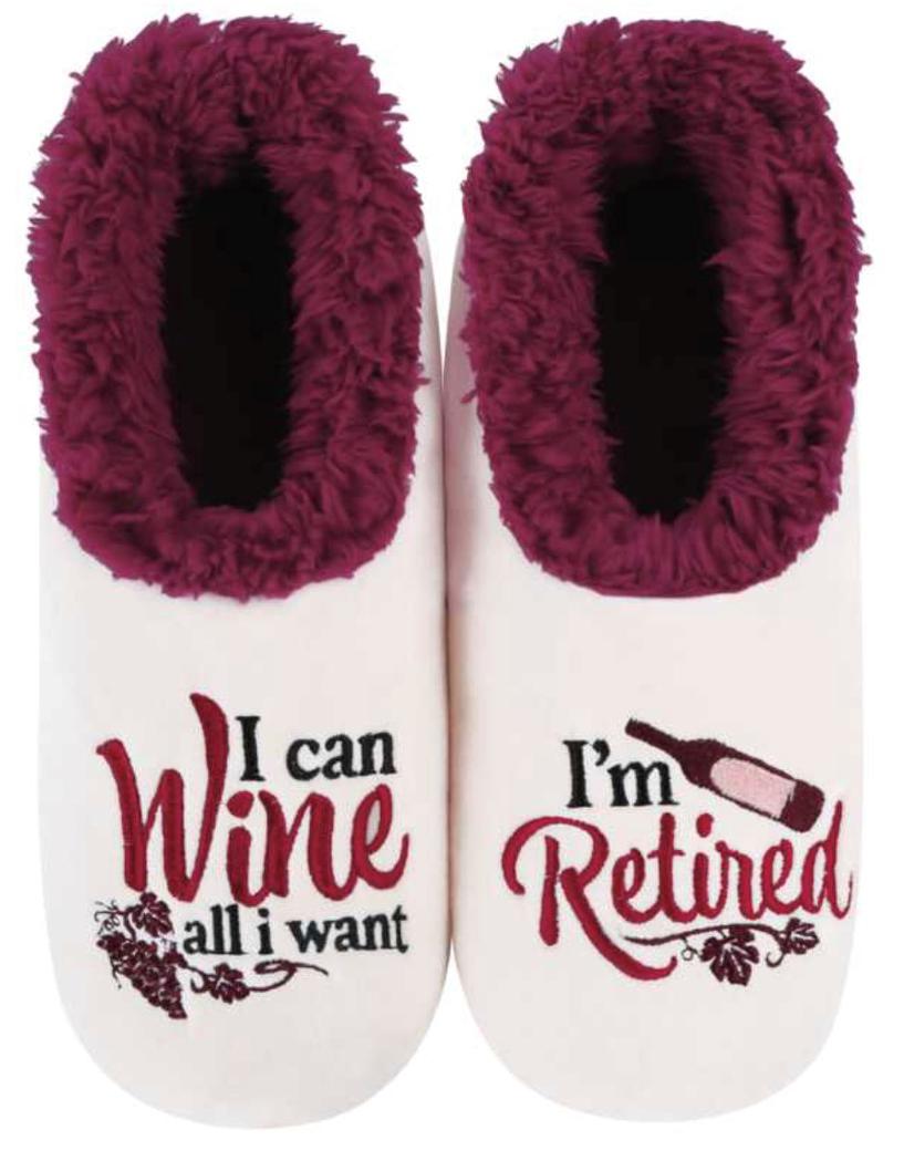 Slumbies® Cosy Women's Slippers ~ I Can Wine all I Want - I'm Retired ...